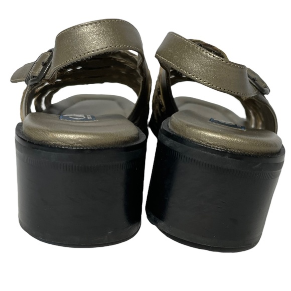 Vintage | Shoes | Braided Sandals 95 Metallic Silver Pewter Block Heel ...